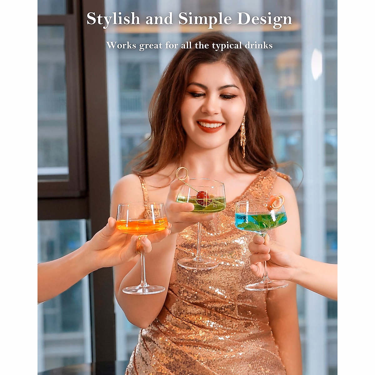 GIHOP Martini Glasses, Lead-Free Crystal Coupe Glasses Set of 2, 9 Oz, Hand-Blown Cocktail Glasses, Fancy Champagne Coupe Glasses for Espresso Martini, Manhattan as Bar Glassware with Deluxe Gift