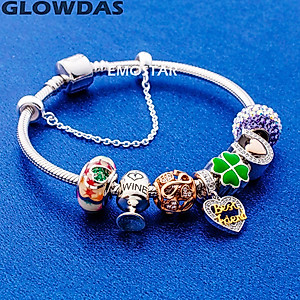 Wine Glass Cup Charms fit Pandora Valentines Day Bracelet, 925 Sterling Silver Wine Bottle Beads with Red CZ, Cocktail Goblet Charm, Birthday Gifts for Wedding/Nana/Wife/Couple
