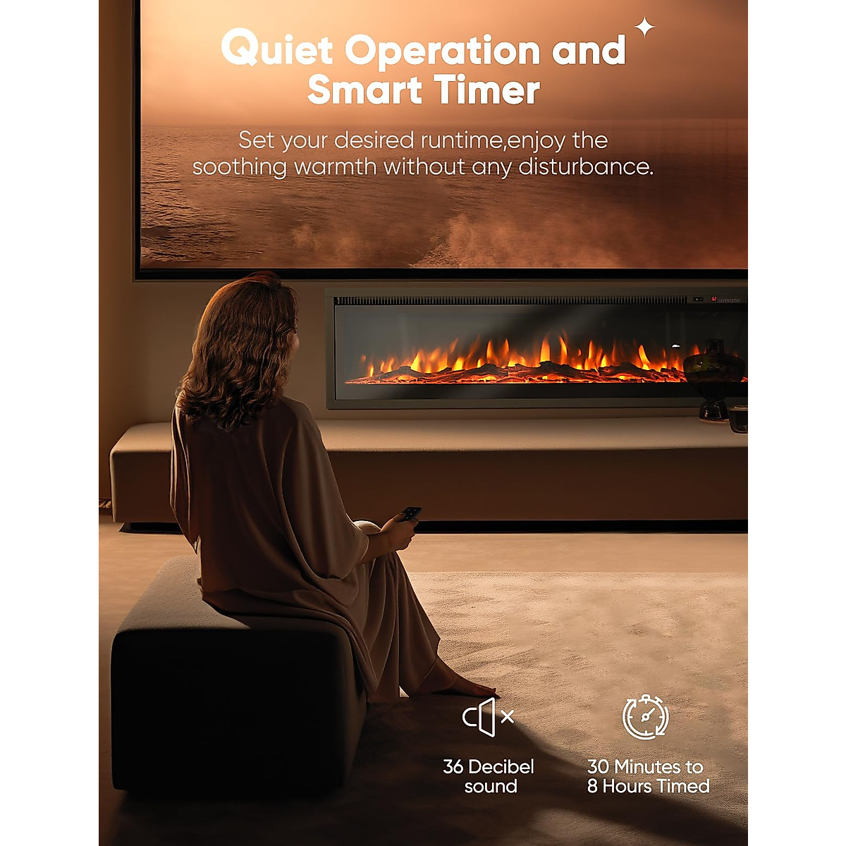 50" Electric Fireplace Inserts and Wall Mounts with Remote Controls 12 Realistic 3D Flame Colors, 750/1500 W Heater, Adjustable Temperature 62F to 82F, Low Noise, 8 Hour Timer, Log and Crystals