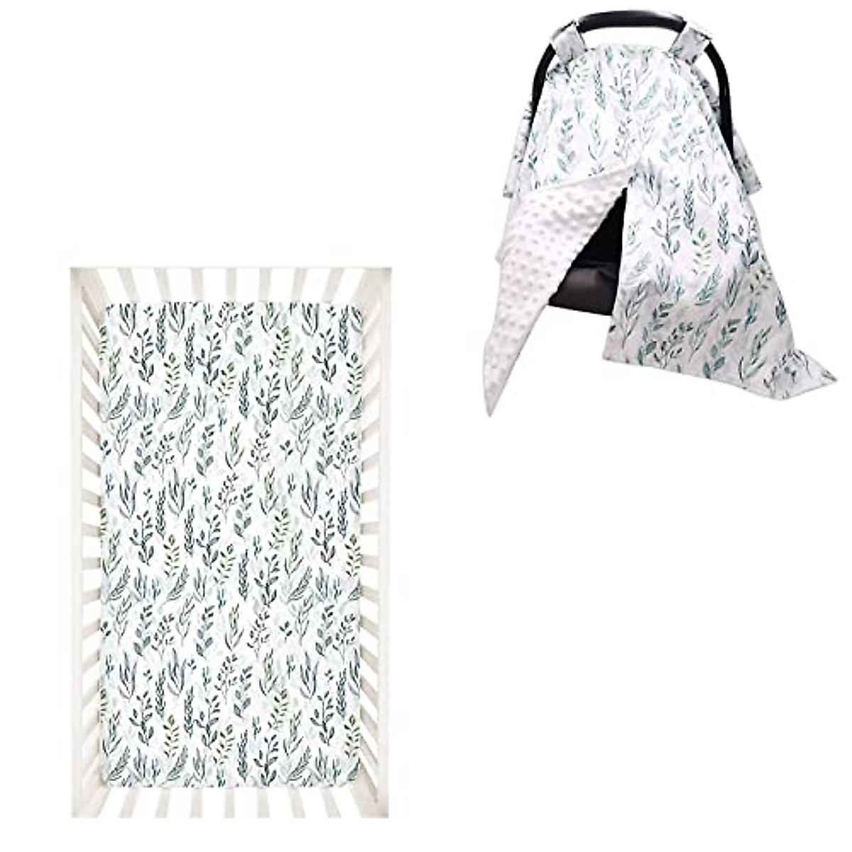 Baby Car Seat Cover & Crib Sheet, Green Leaf