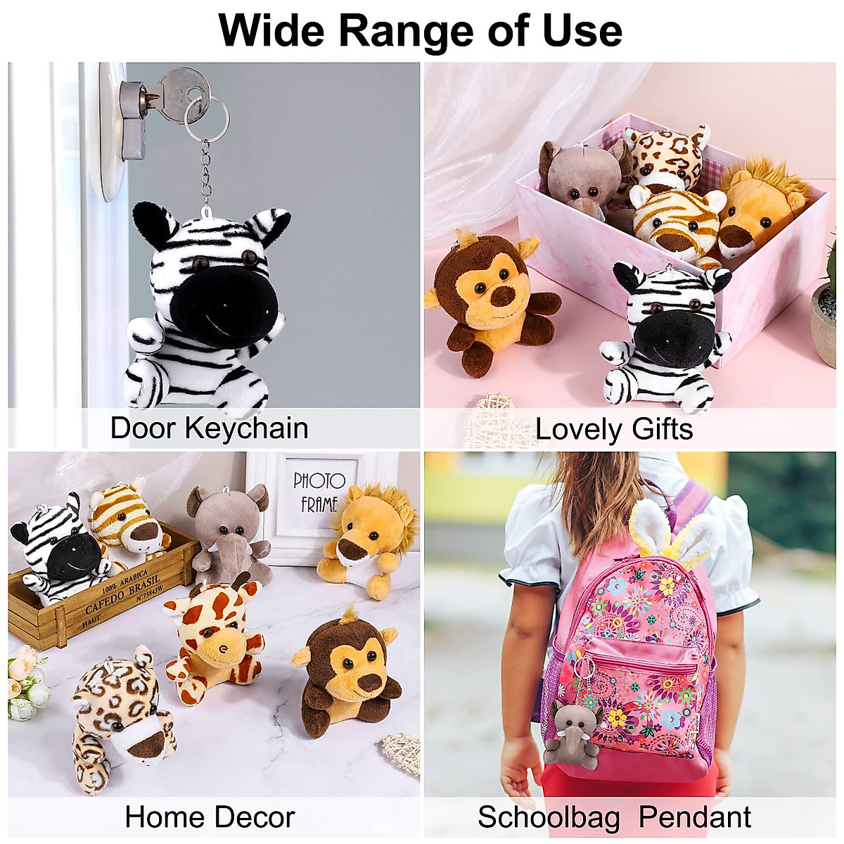 Elcoho 14 Pieces Safari Mini Jungle Animal Plush Toys Small Stuffed Forest Animals Plush Toys 3.75 Inch Keychain Decorations for Animal Themed Parties Goody Bags Filler Favors (Sitting)