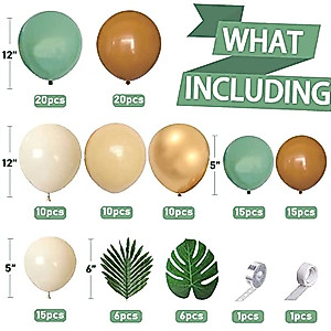 Safari Woodland Sage Olive Green Brown Nude Cream Neutral Balloons Balloon Garland Kit, Jungle Safari Wild One Boho Teddy Bear Birthday Baby Shower Theme Party Decorations Supplies for Boy