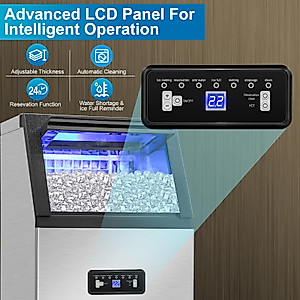 Commercial Ice Maker Machine 130Lbs/24H with 2 Water Inlet Modes, 36Pcs Ice Cubes in 8-15 Mins, Stainless Steel Under Counter/Freestanding Ice Machine with 28Lbs Storage Bin for Home/Shop/Office/Bar