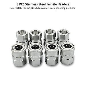 𝟐𝟎𝟐𝟒 𝐍𝐞𝐰 NPT 3/8 Inch Stainless Steel Male and Female Quick Connector Kit, Pressure Washer Adapters Hose Quick Connector Internal Thread 8 Sets