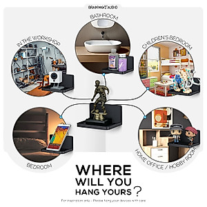 BRAINWAVZ [EOL] Universal Floating Shelf Mount for Security Cameras Baby Monitors Speakers Plants Toys & More Screwless Holder Strong Adhesive Easy to Install, 4.6” x 3.3 (SHELF150) (Black) [EOL]