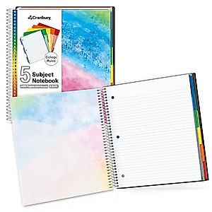 CRANBURY 5-Subject Notebook College Ruled - 400 Pages (200 Sheets) Spiral Notebook 8.5 x 11 with Tabs, Pockets, Movable Dividers, Dual Poly Covers, School Supplies Multi Subject Notebook