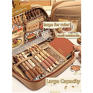 LEEWENYAN Capybara Pencil Case with 12 Compartments 90° Wide Opening Mouth Pencil Pouch with Kawaii Pins Plush Cute Stationery (Brown)