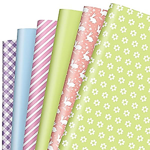Whaline Easter Tissue Paper 90 Sheet Colorful Gift Wrapping Paper Sheet Pastel Rabbit Bunny Flower Plaid Wrapping Paper Spring Holiday Art Tissue for Easter DIY Gift Packing, 13.8 x 19.7 Inch