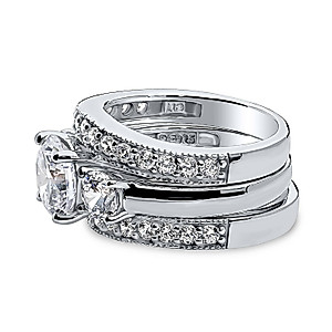 BERRICLE Sterling Silver 3-Stone Wedding Engagement Rings Round Cubic Zirconia CZ Ring Set for Women, Rhodium Plated Size 9.5