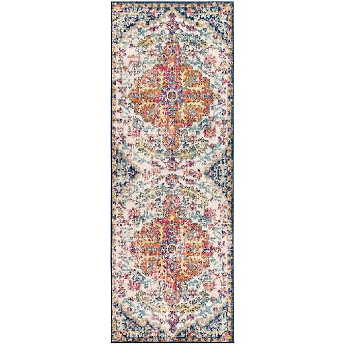 Livabliss Odelia Vintage Bohemian Runner Area Rug,2'7" x 7'3",Orange/Navy
