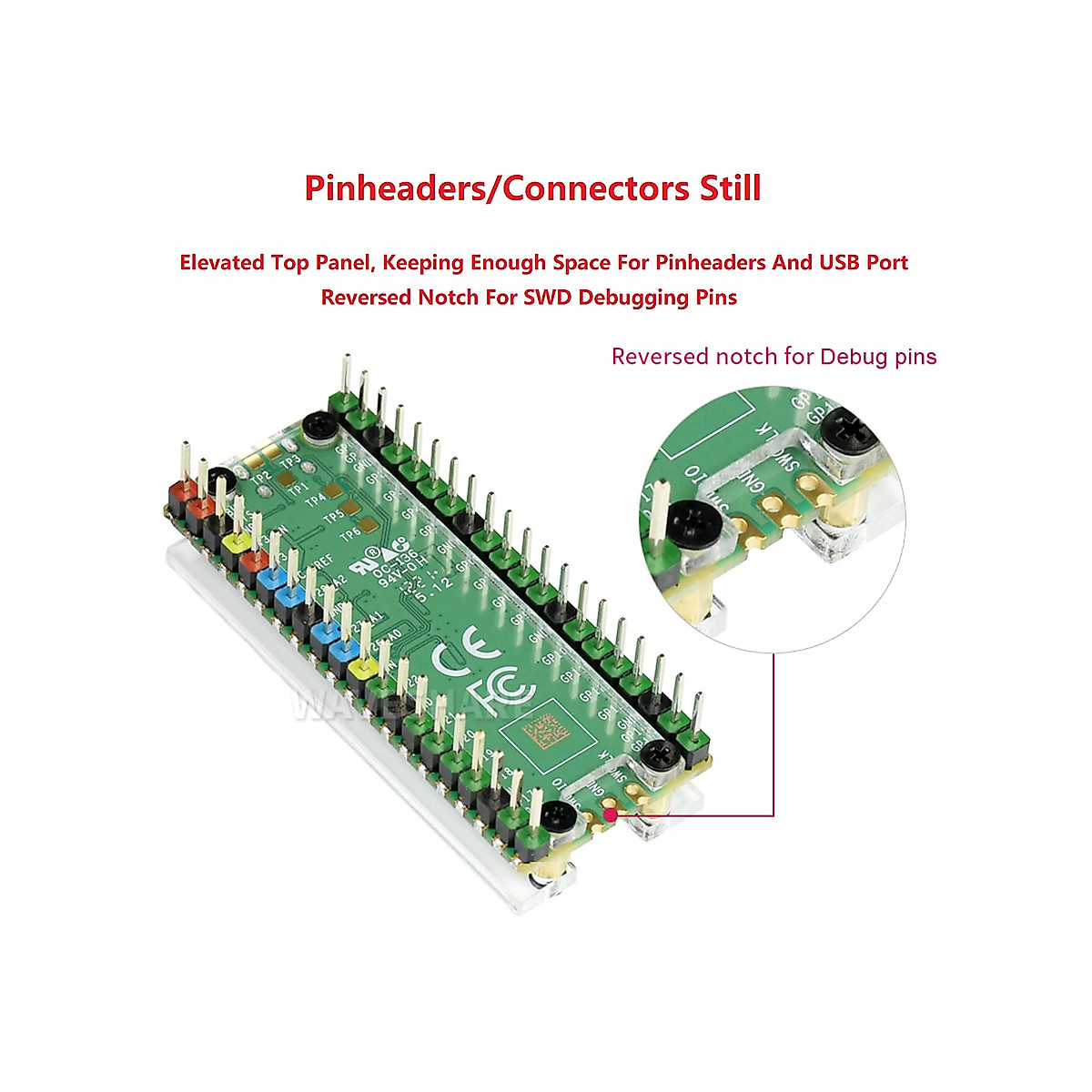 Waveshare Clear Acrylic Protection Case for Raspberry Pi Pico, Customized Key Cap, Neat Design