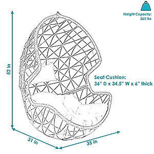 Sunnydaze Danielle Hanging Egg Chair Swing, Resin Wicker Basket Design, Outdoor Use, Includes Gray Cushion