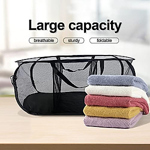 Vcgalu Mesh Pop Up 3 Compartment Laundry Sorter Hamper，Collapsible Laundry Basket with Durable Handles Solid Bottom High Carbon Steel Frame-Black