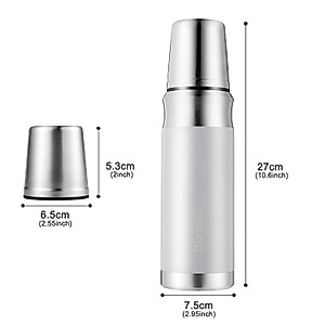 Murmioo travel vacuum flask，stainless steel insulated bottle, built-in cap cup, cold for 24 hours, heat for 12 hours, BPA Free leak proof, sweat free 17oz/500ml Gray
