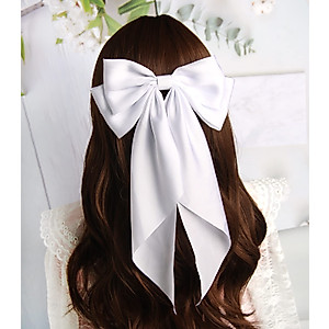 SUSULU Hair Bows for Women Oversized Black White Hair Bow Clips Big Hair Bow Long Tail Large Satin Silky Hair Ribbon Bow Clip Ponytail Hair Accessories for Adult Teens,Pack of 2