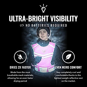247 Viz Running Reflective Vest with Inside Pocket and 2 Bands, High Visibility Reflective Running Gear Safety Vest Straps for Men Women Kids for Night Running Walking Cycling