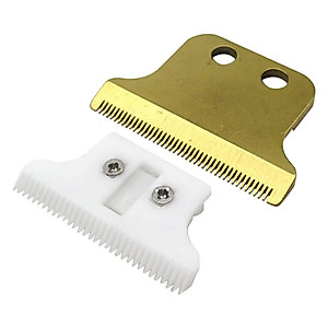 Adjustable 2 Hole Double Wide Trimmer Replacement Blade for Wahl Detailer #8290 5 Star Razor Edger #8051 G-Whiz #8986 Sterling Definitions #8085(Ceramic + Gold Blade)