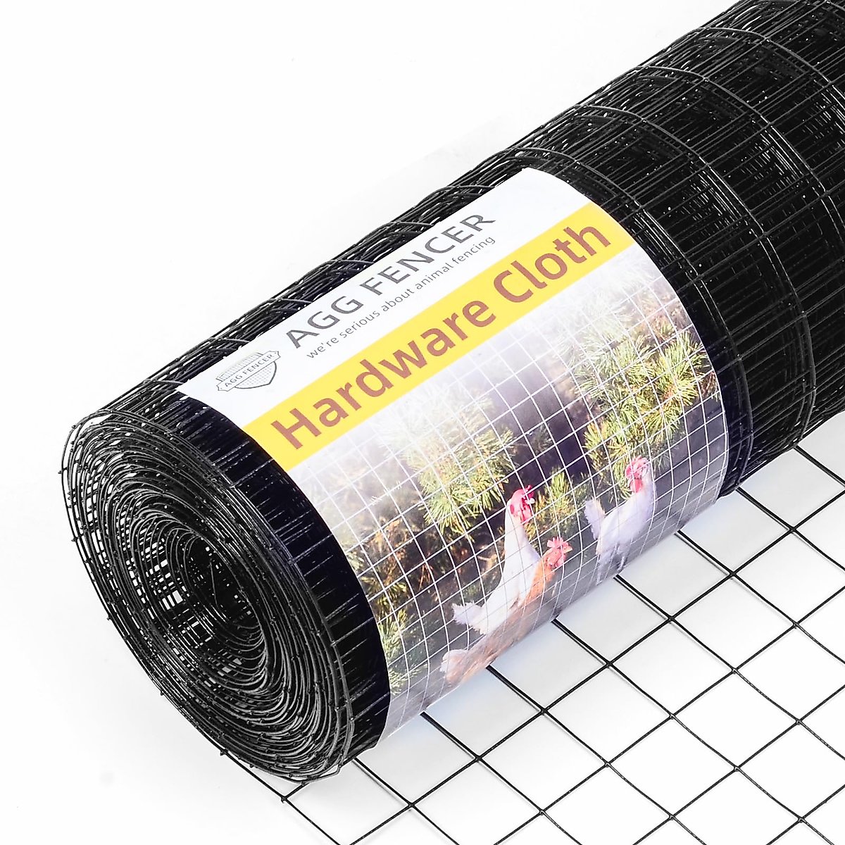 AggFencer 24in x 50ft Black Hardware Cloth 1.5 inch 16Ga PVC Coated Wire Mesh Vinyl Coated Fence, Welded Metal Chicken Wire Fencing Roll, Garden Plant Fencing, for Chicken Coop and Home Improvement