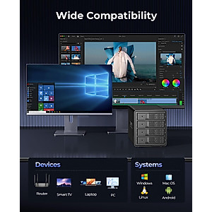ORICO 4 Bay Raid Hard Drive Enclosure Aluminum with Hard Drive Tray-Less Design HDD Enclosure Max Up to 80TB Support RAID 0/1/3/5/10/JBOD/Single Mode, Designed with Safety Lock -9548RU3
