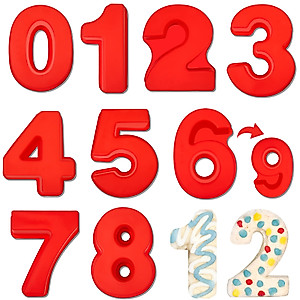 9 Pcs 10 Inch Number Moulds Baking Forms Large Silicone Number Mold 3D Cake Mold Big 0-9 Number Cake Pan Digital Baking Silicone Mould for Happy Birthday Festival Marry Anniversary Wedding (Red)