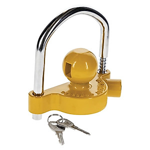 REESE Towpower 72783 Coupler Lock, Adjustable Storage Security, Heavy-Duty Steel, Yellow and Chrome