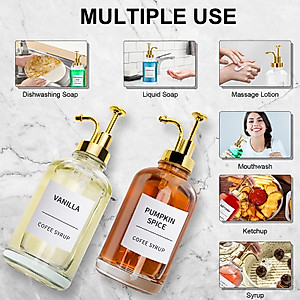 Luxsego Coffee Syrup Dispenser, 16.9oz Glass Syrup Bottle with Pump, Syrup Pump Dispenser for Coffee Bar Accessories, Home Bar, Gifts (36 Labels, Bamboo Tray & Spoon Included)