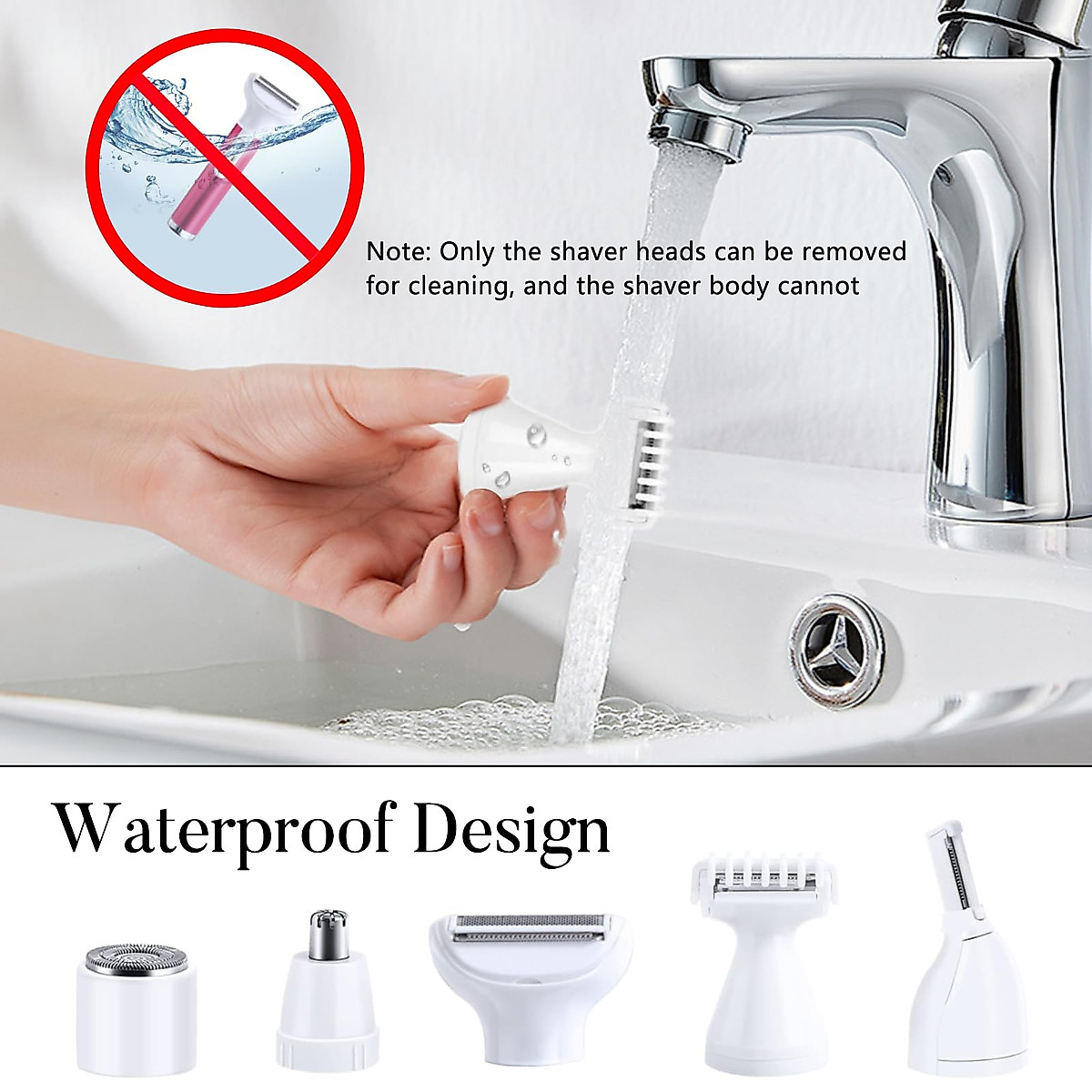 Electric Lady Shaver,Women Razors for Shaving 5-in-1 Set Painless Hair Shaver for Women Face, Eyebrow, Legs and Underarm, Portable Bikini Trimmer Wet & Dry Hair Removal, Micro USB Rechargeable