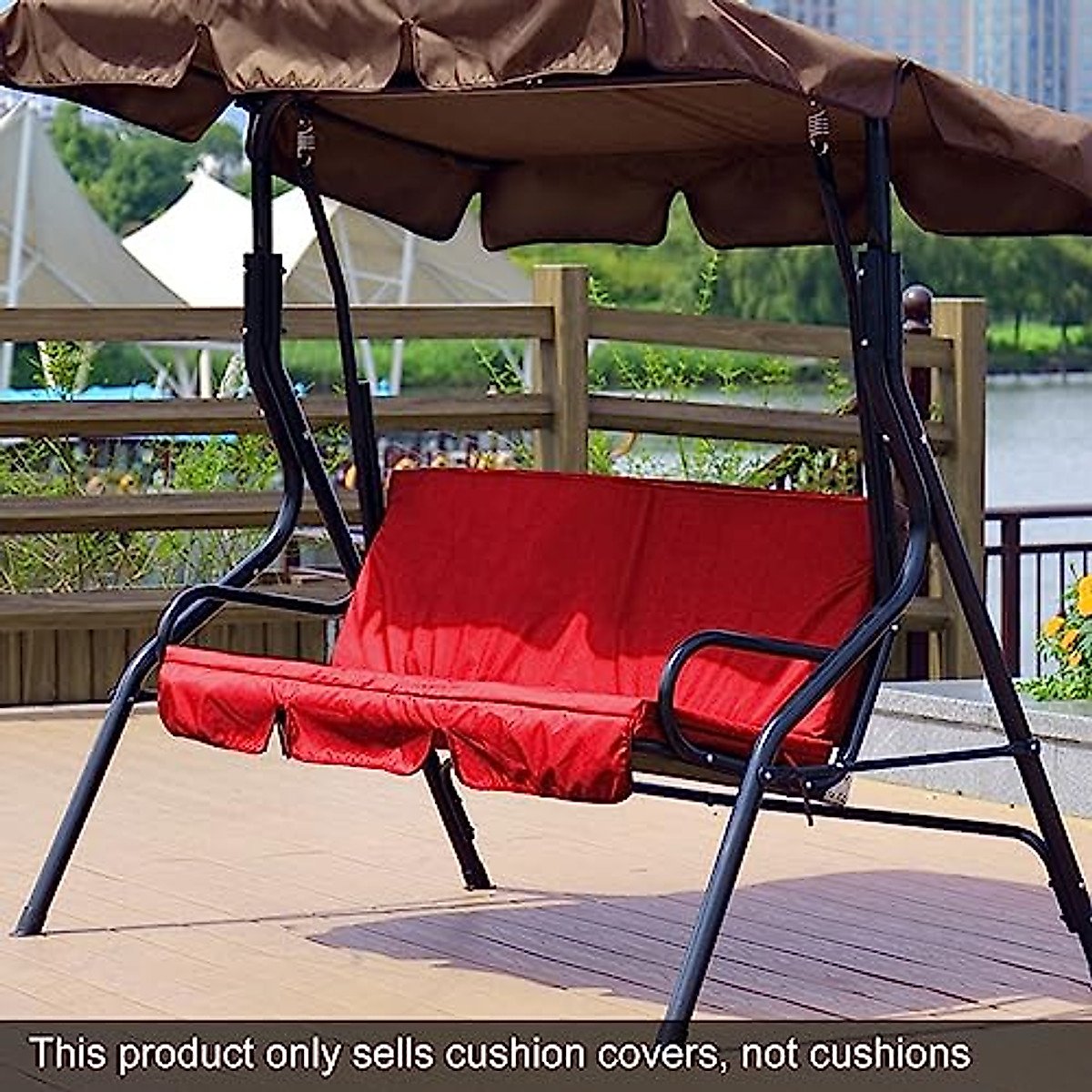 Zerone Swing Chair Cushion Cover, Garden Courtyard Outdoor Waterproof Polyester Taffeta 3 Seats Foldable Swing Chair Pad Hammock Seat Cushion Cover Gray, Black, Dark Blue, Red(Optional) (Red)
