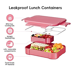 Winproper Lunch Box Kids Bento Box, Leakproof Bento Lunch Box with 6 Compartments, BPA-Free Men Women Lunch Containers for Adults/Kids/Students, 40 oz Portable On-the-Go Meal and Snack Packing - Pink