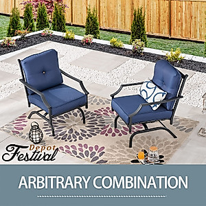 Festival Depot Patio Dining Chair Set of 2 Metal Armchairs with Thick Cushions Outdoor Furniture for Bistro Garden (Blue)