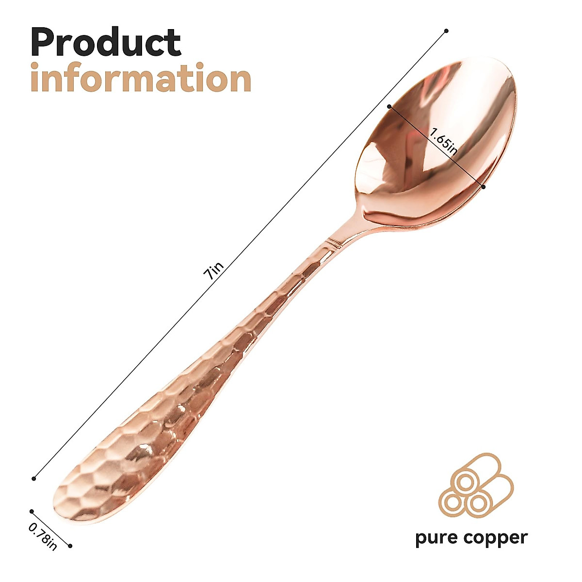 CigeZaus Copper Spoon, 7" Pure Solid Soup Spoons (2)