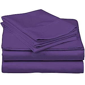 California King Size Waterbed Sheet Set 4 Piece Attached with Fitted Sheet 100% Egyptian Cotton 10 Inch Deep Pocket (Purple Solid, California King)