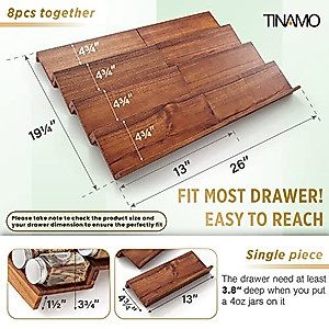 Tinamo Acacia Spice Rack Organizer for Drawer - Wooden Tray Spice Racks Organizer for Cabinet Storage Shelf - 4 Tier Spice Drawer Organizer 64 Jars ( Acacia Wood)