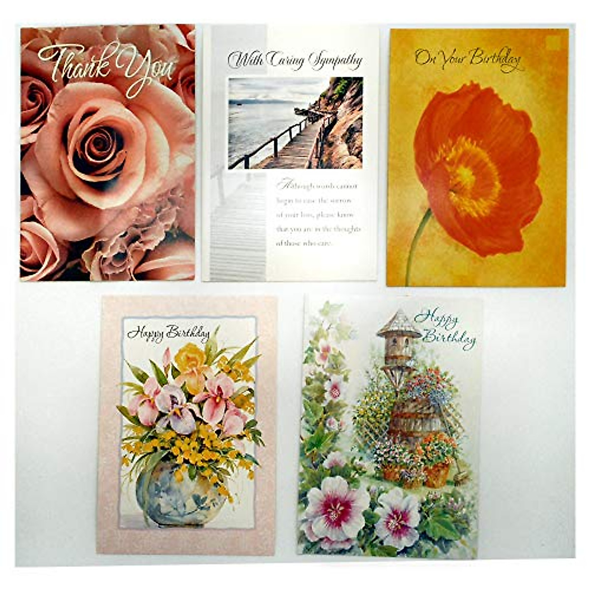 50 Assorted Everyday All Occasion 5 by 7 Greeting Cards with Envelopes, 34 Birthday, 4 Sympathy, 4 Blank, 2 Thank You, 2 Get Well, 2 Thinking of You, and 2 Anniversary Congratulations