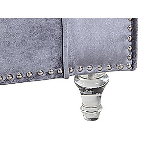 Iconic Home Dylan Velvet Modern Contemporary Button Tufted with Silver Nailhead Trim Round Acrylic Feet Sofa, Grey