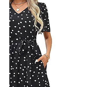 Maggeer 2024 Spring Summer Dress for Women Short Sleeve Cute High Low Flowy Graduation Engagement Bridal Shower Beach Maxi Dress Black Polka Dot M