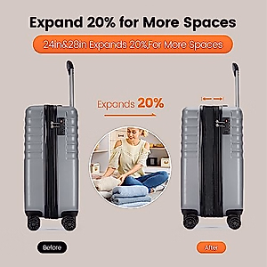PRIMICIA GinzaTravel 3-Piece Luggage Sets Expandable Suitcases with 4 Wheels PC+ABS Durable Hardside Luggage sets TSA lock(Dark Gray, 3-Piece Set(20"/25"/29"))