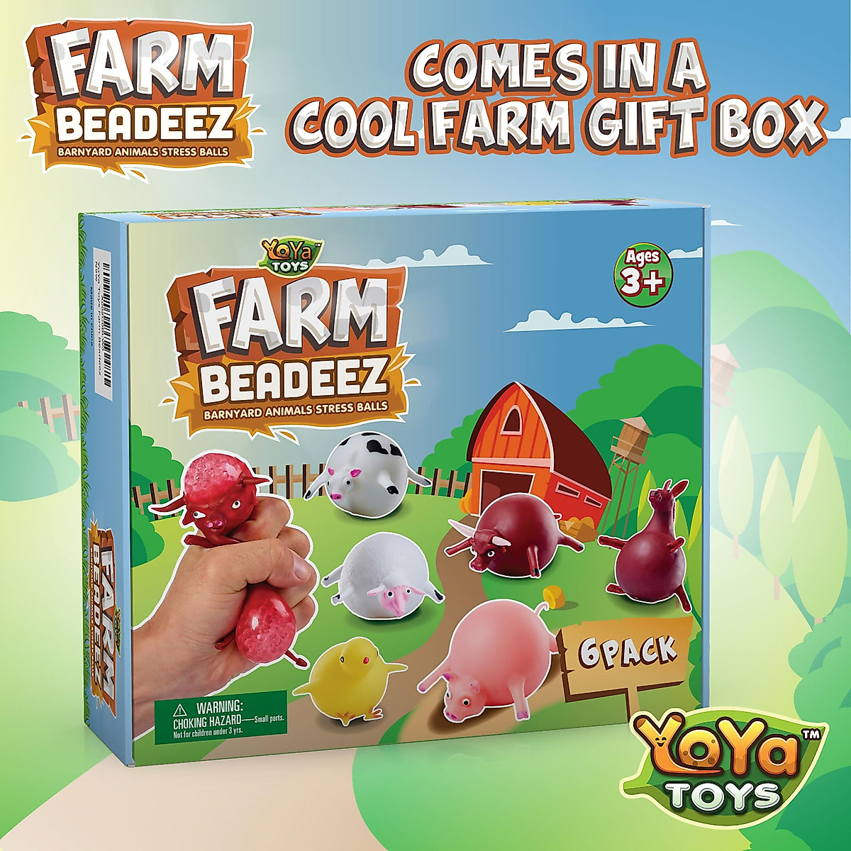 Yoya Farm Freinds DNA Balls - Fidget Stress Ball - Colorful Soft Squishy - Mental Stimulation, Clarity, Focus Tool - Fun Squishies - 6 Pack