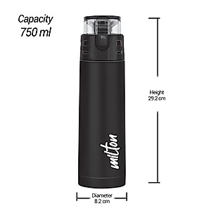 Milton Atlantis 900 Thermosteel Hot and Cold Water Bottle, 1 Piece, 750 ml, Black | Leak Proof | Easy to Carry | Office Bottle | Hiking | Trekking | Travel Bottle | Gym | Home | Kitchen Bottle
