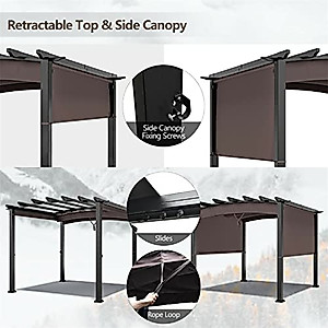 ADUH Patiojoy 10 X 10ft Patio Pergola Gazebo Sun Shade Shelter W/Retractable Canopy