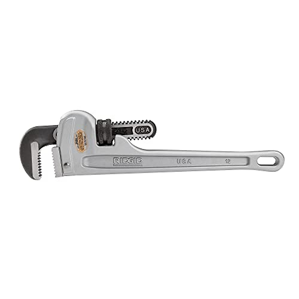 RIDGID 47057 Aluminum Straight Pipe Wrench, 12" Sturdy Plumbing Wrench with Self Cleaning Threads and Hook Jaws