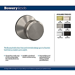SCHLAGE Custom FC21 BWE 622 COL Bowery Knob with Collins Trim Hall-Closet and Bed-Bath Lock, Matte Black