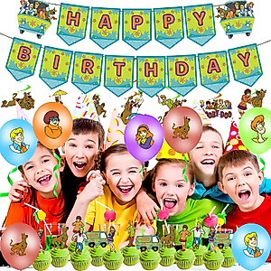 TOYOYO Birthday Party Supplies, Party Decorations Including Birthday Banner, Hanging Swirls, Latex Balloons and Cake Toppers for Theme Birthday Party Decorations