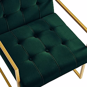 24KF Modern Jade Velvet Button Tufted Accent Chair with Golden Metal Stand, Decorative Furniture Chairs for Living Room Bedroom -Jade