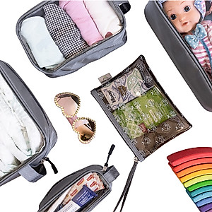 Gingko Baby Supa Tough Diaper Bag Organizing Pouches Set of 5 - Premium Quality Clear Organizer Inserts - Versatile Wipe Clean Baby Packing Cubes - Nursery and Travel Organization (Silver Grey)