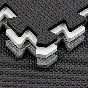 Yostrong 18 Tiles Interlocking Puzzle Foam Baby Play Mat with Straight Edges for Playing - EVA Babies Crawling Mat | Rubber Floor Work Out Mats for Home Gym. White, Black, Gray. YOC-ADLb18S18