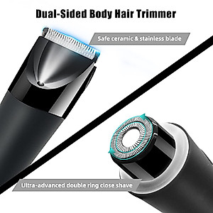 lifefav Electric Body Hair Trimmer, Personal Groomer for Men - Dual-Sided Body Hair Trimmer with LED Light Indicator, Waterproof Men's Groin Hair Shaving Kit, Wet/Dry Hair Remover
