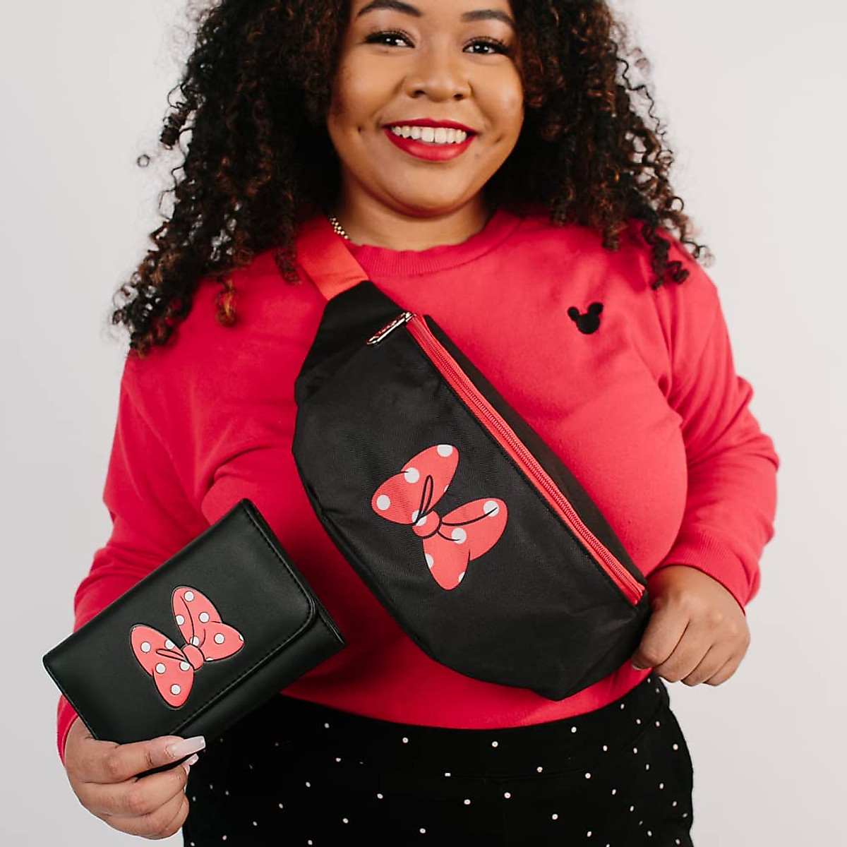 Buckle Down Disney Wallet, Foldover, Minnie Mouse Polka Dot Bow Embossed, Black, Vegan Leather