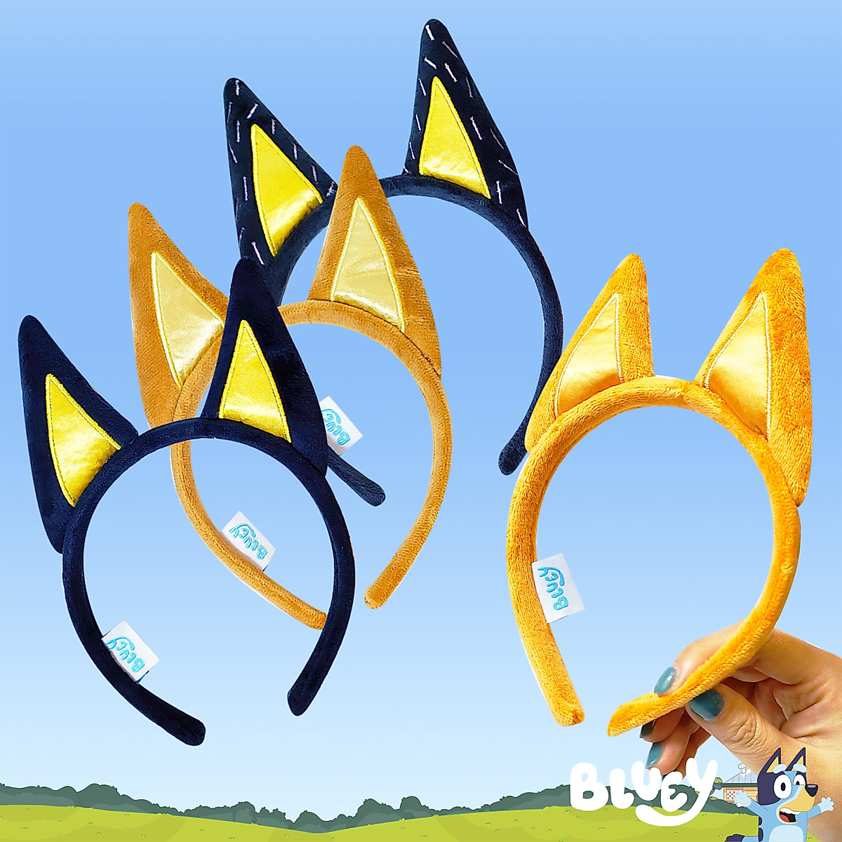 LUV HER Bluey Party Supplies - 4pc Animal Costume Ears Headband, Plush Soft Ears, Elastic Family Headbands for Halloween, Birthday, Play Day