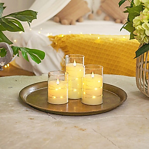 Homemory Flickering Flameless Candles with String Lights, Battery Operated Candles, Embedded String Lights LED Candles, Unbreakable Plexiglass Candles with Remote, Set of 3, Ivory White